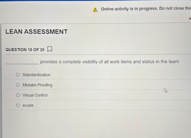 LEAN ASSESSMENT QUESTION 18 OF 20 provides a | StudyX