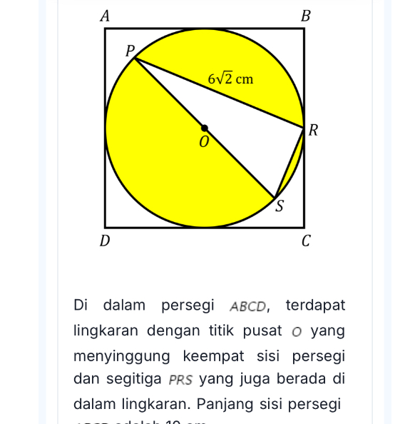 Di dalam persegi ABCD terdapat lingkaran | StudyX