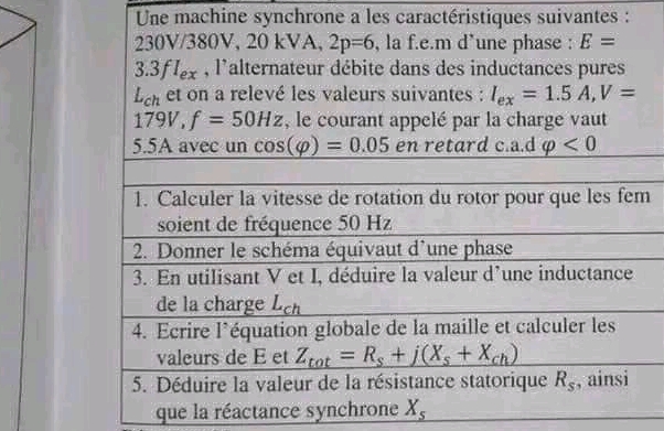 Une machine synchrone a les caractristiques | StudyX