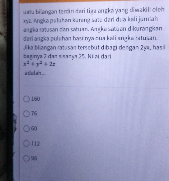 uatu bilangan terdiri dari tiga angka yang