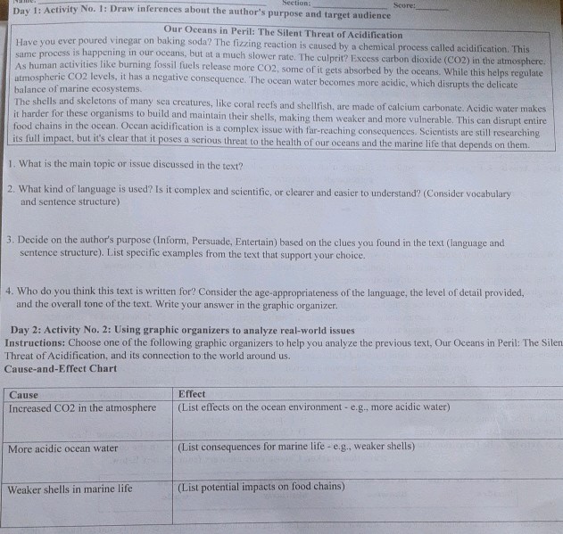 Day 1 Activity No 1 Draw inferences about | StudyX