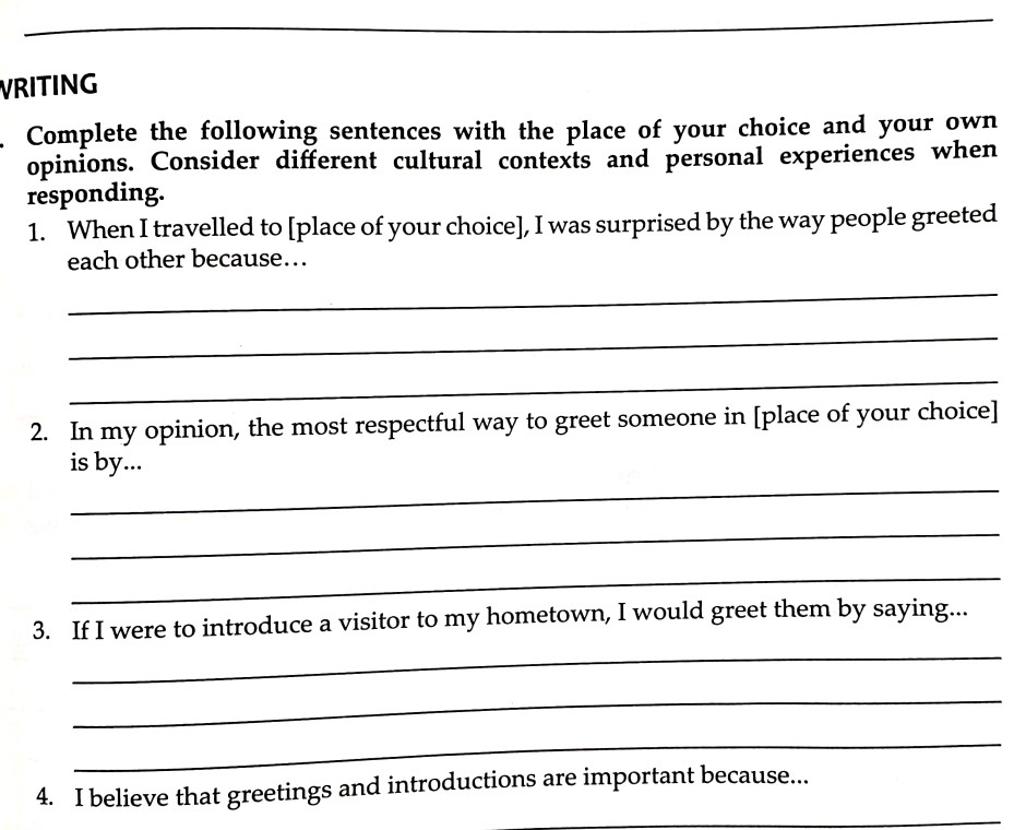 WRITING Complete the following sentences | StudyX