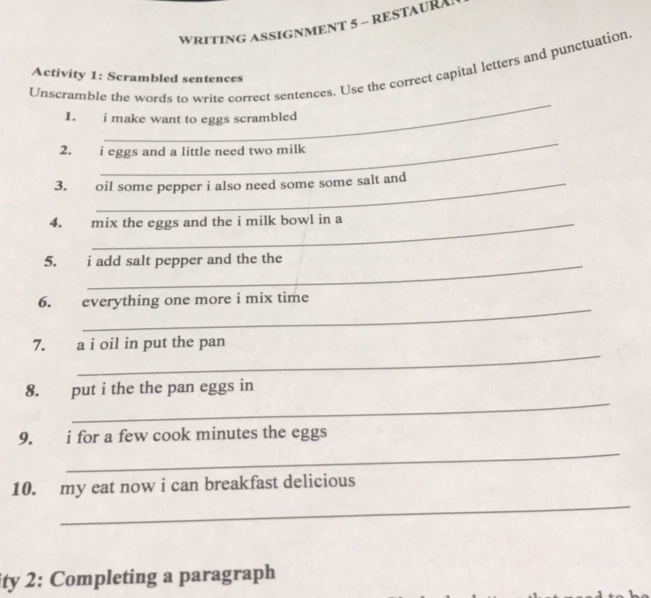 Activity 1 Scrambled sentences Unscramble | StudyX