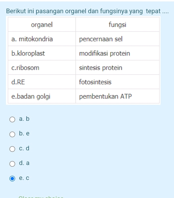 Berikut ini pasangan organel dan fungsinya | StudyX