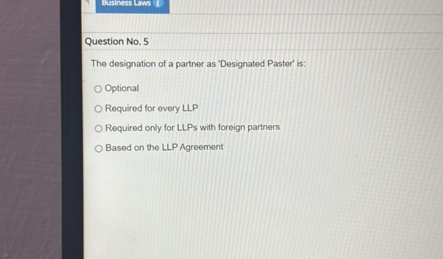Question No 5 The designation of a partner | StudyX