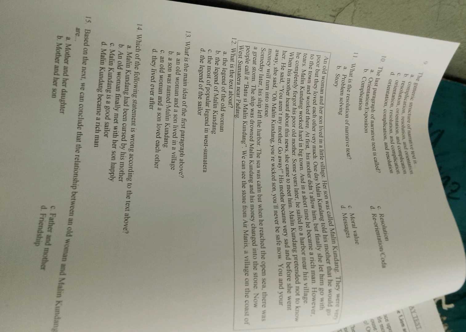 9 The generic structure of narrative text is | StudyX