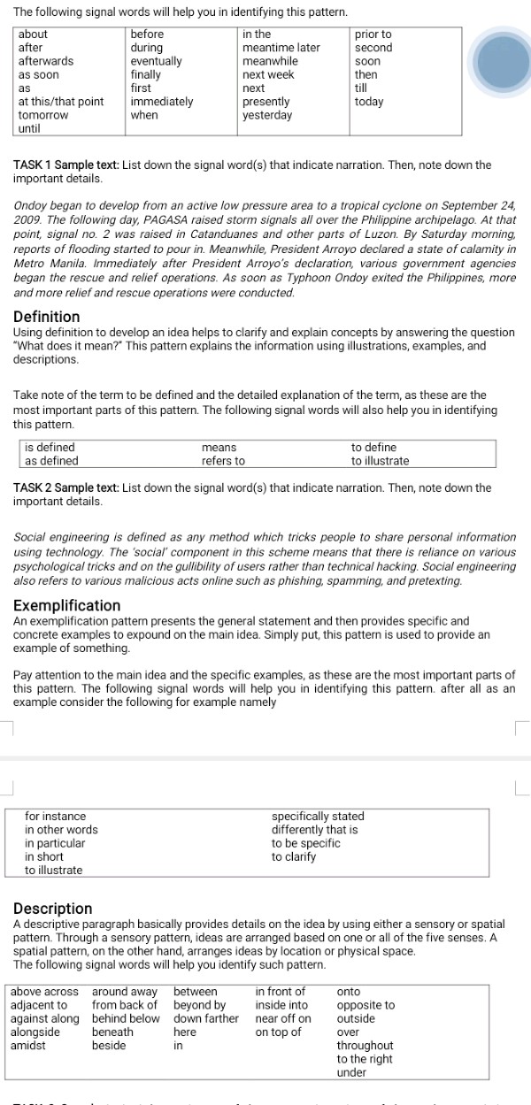 The following signal words will help you in | StudyX