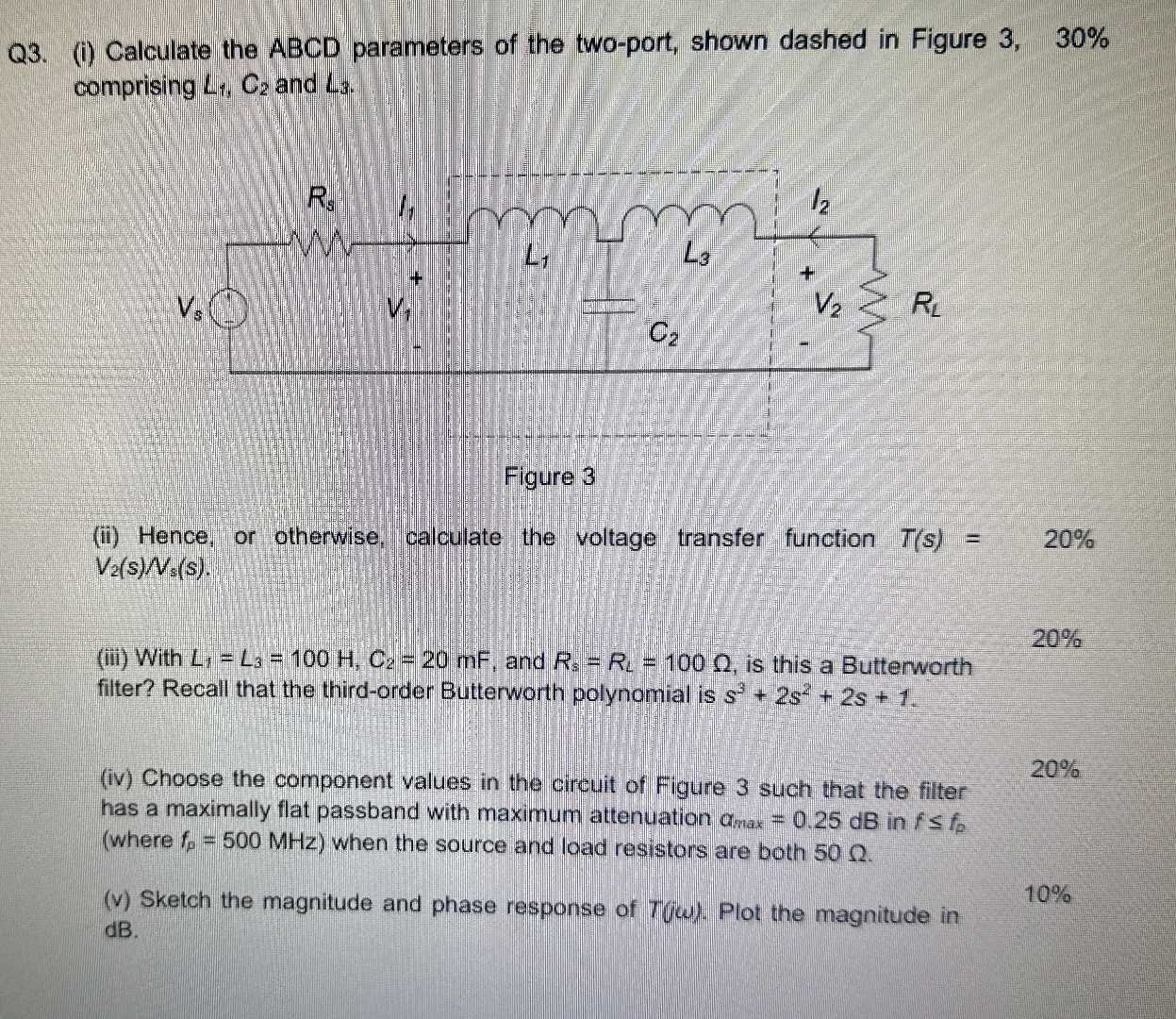 (i) Calculate the ABCD parameters of the | StudyX