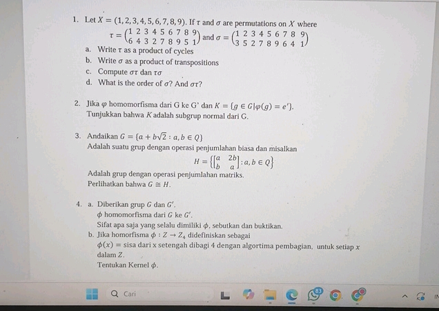 1 Let X 123456789 If and are permutations on | StudyX