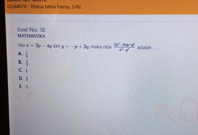 Soal No 10 MATEMATIKA Jika x = 2p - 4q dan y | StudyX