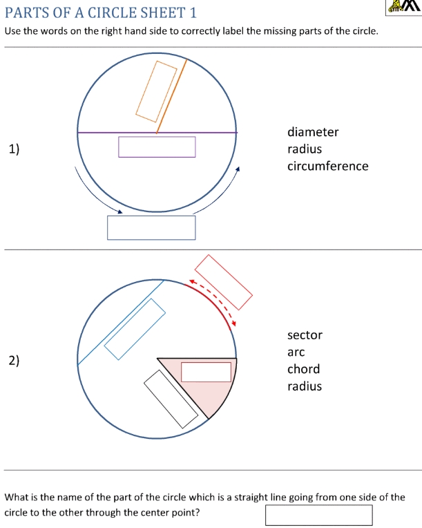 PARTS OF A CIRCLE SHEET 1 Use the words on | StudyX