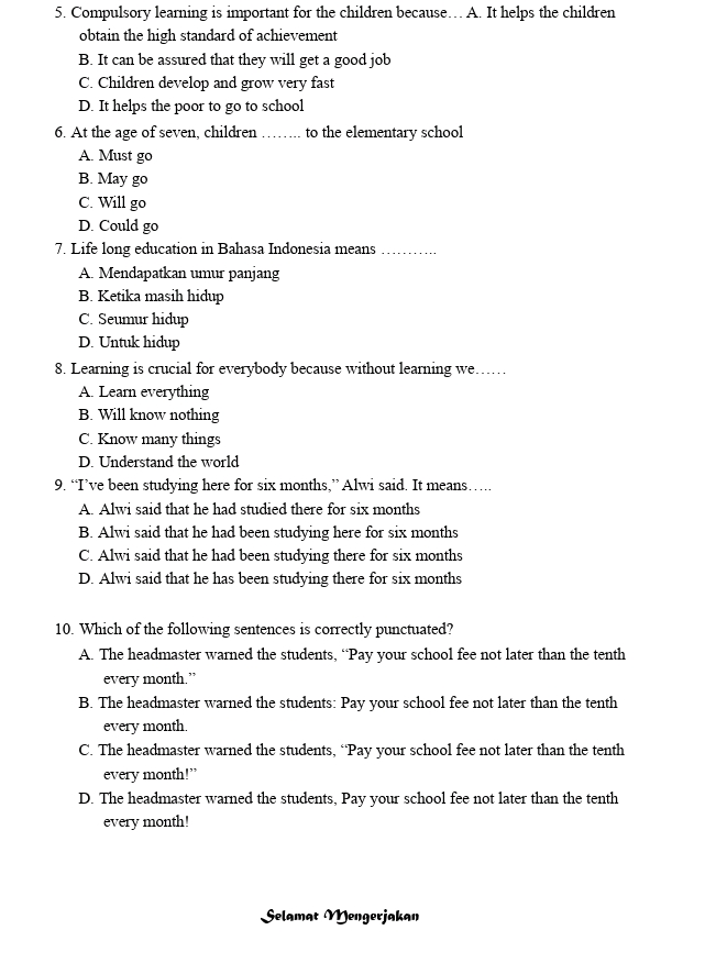 5 Compulsory learning is important for the | StudyX