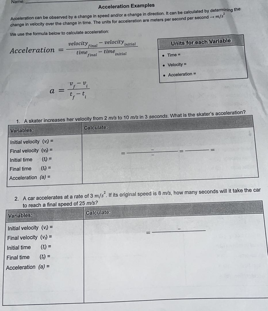 Acceleration ExamplesAcceleration can be | StudyX
