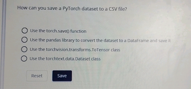 How can you save a PyTorch dataset to a CSV | StudyX