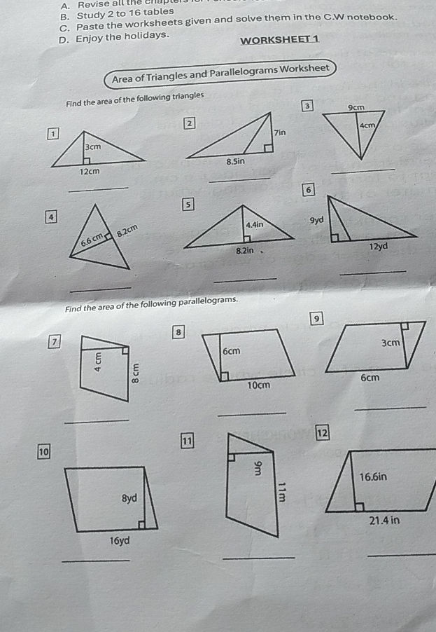 WORKSHEET 1 Area of Triangles and | StudyX