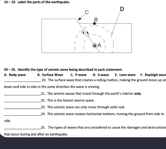 16-19 Label the parts of the earthquake | StudyX