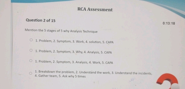 RCA Assessment Question 2 of 15 Mention the | StudyX