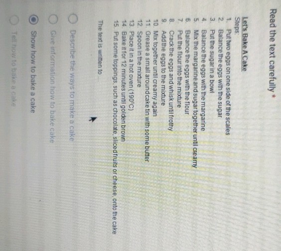 Read the text carefully Lets Bake A Cake | StudyX