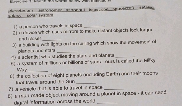Exercise 1 Match the words below with | StudyX