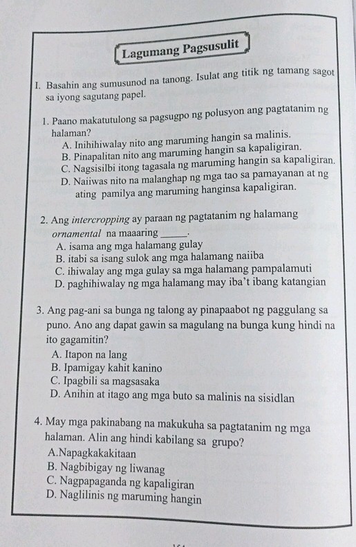 Lagumang Pagsusulit I Basahin ang sumusunod | StudyX