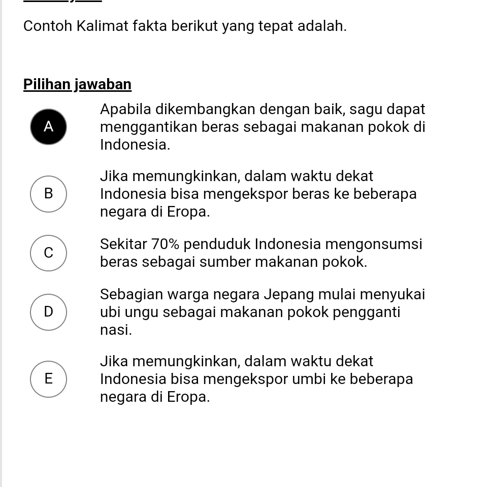Contoh Kalimat fakta berikut yang tepat | StudyX