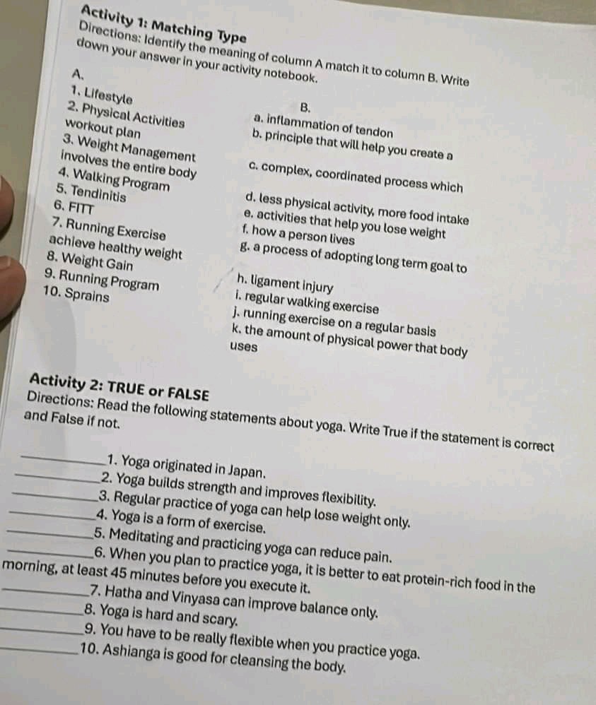 Activity 1 Matching TypeDirections Identify | StudyX