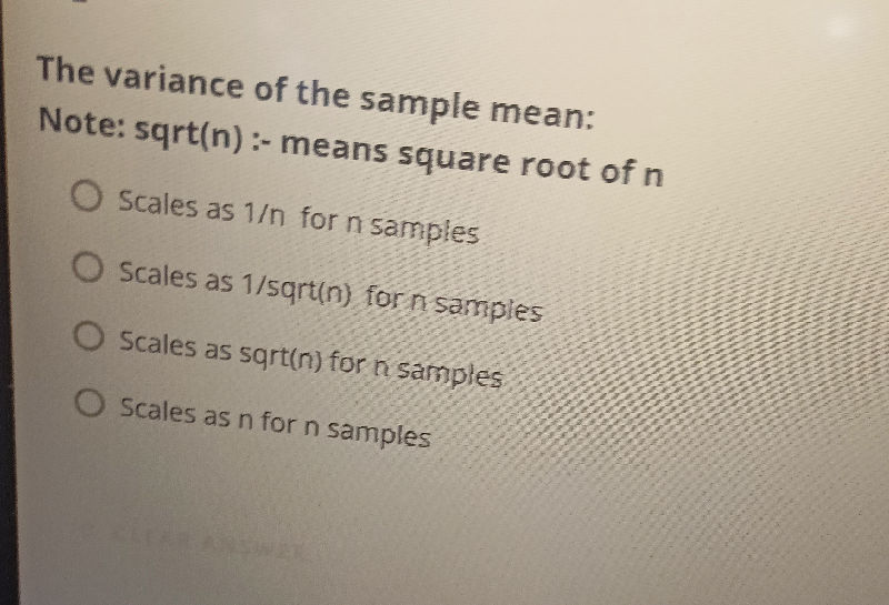 The variance of the sample mean Note sqrt(n) | StudyX