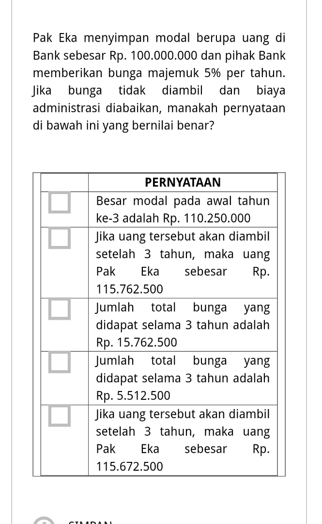 Pak Eka menyimpan modal berupa uang di Bank | StudyX