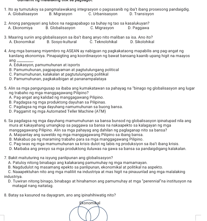 1 Ito ay tumutukoy sa pangmalawakang | StudyX