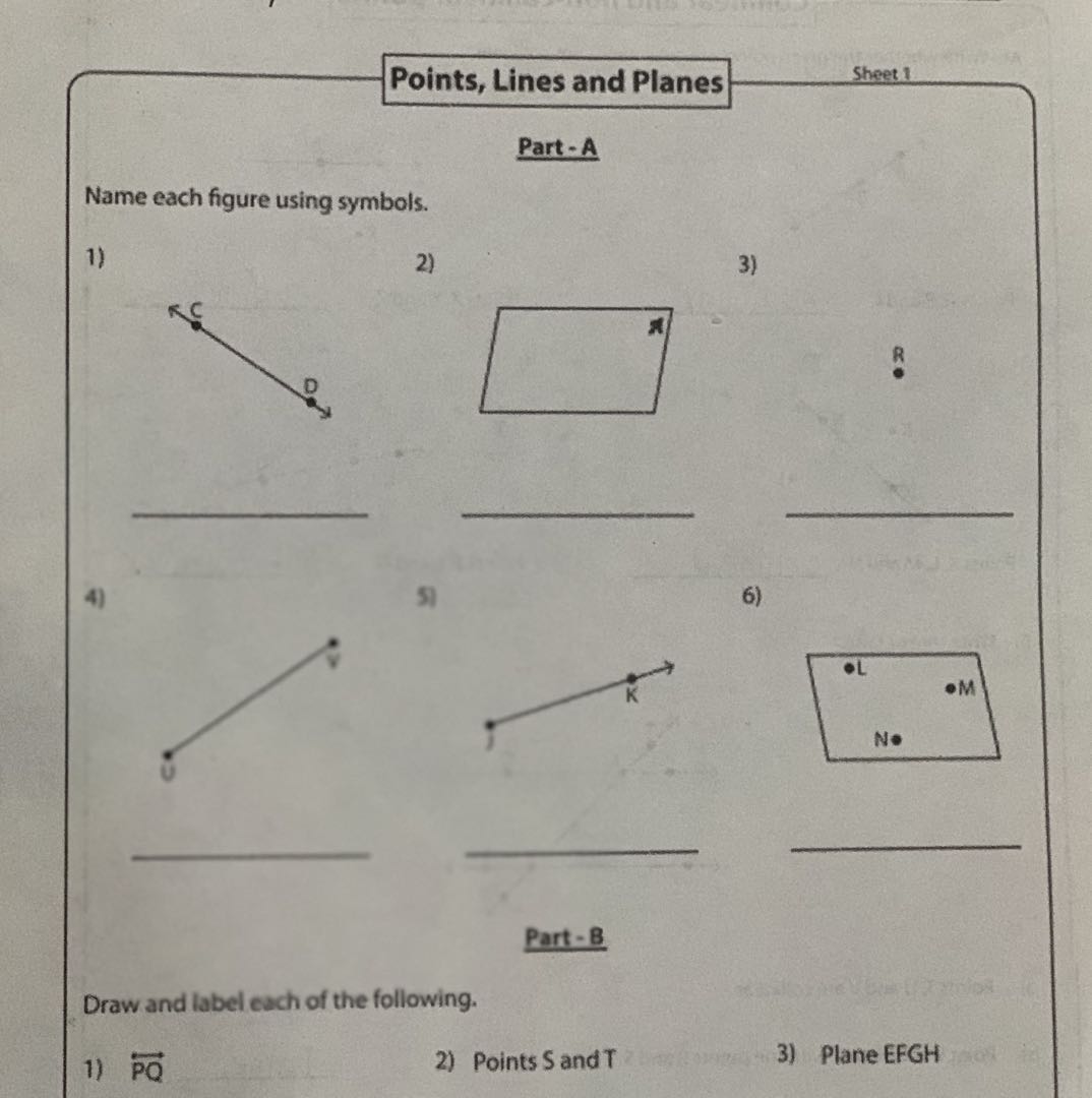 Points Lines and Planes Part-A Name each | StudyX
