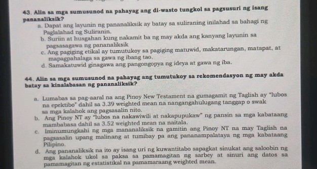 43 Alin sa mga sumusunod na pahayag ang | StudyX