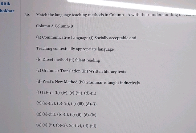 30 Match the language teaching methods in | StudyX