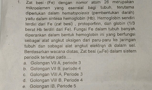 1 Zat besi (Fe) dengan nomor atom 26 | StudyX
