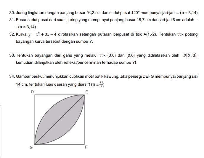 30 Juring lingkaran dengan panjang busur 942 | StudyX