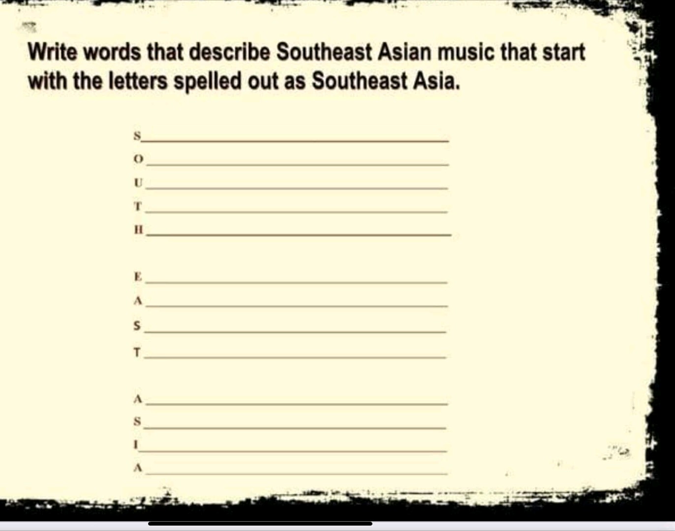 Write words that describe Southeast Asian | StudyX