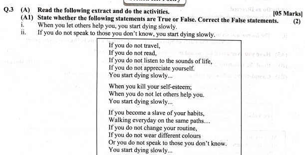 Q3 (A) Read the following extract and do the | StudyX