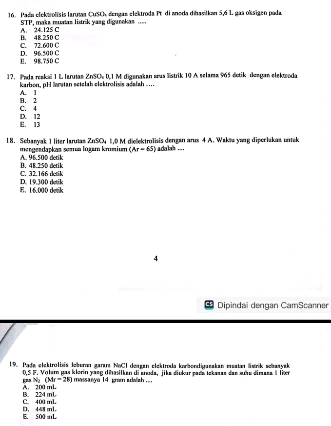 16 Pada elektrolisis larutan CuSO dengan | StudyX