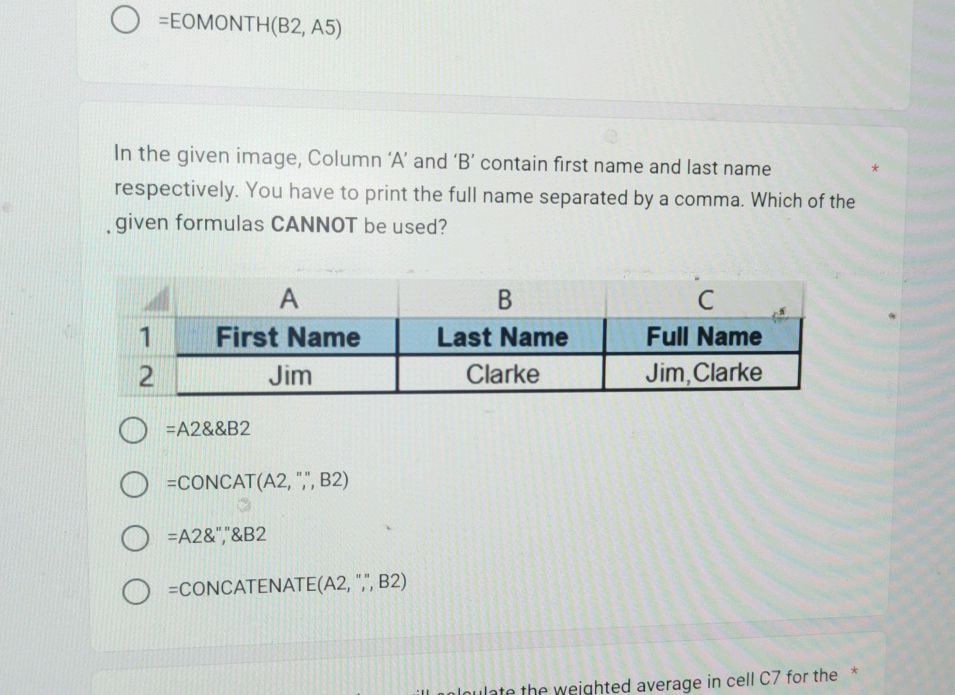 In the given image Column A and B contain first name and last name ...