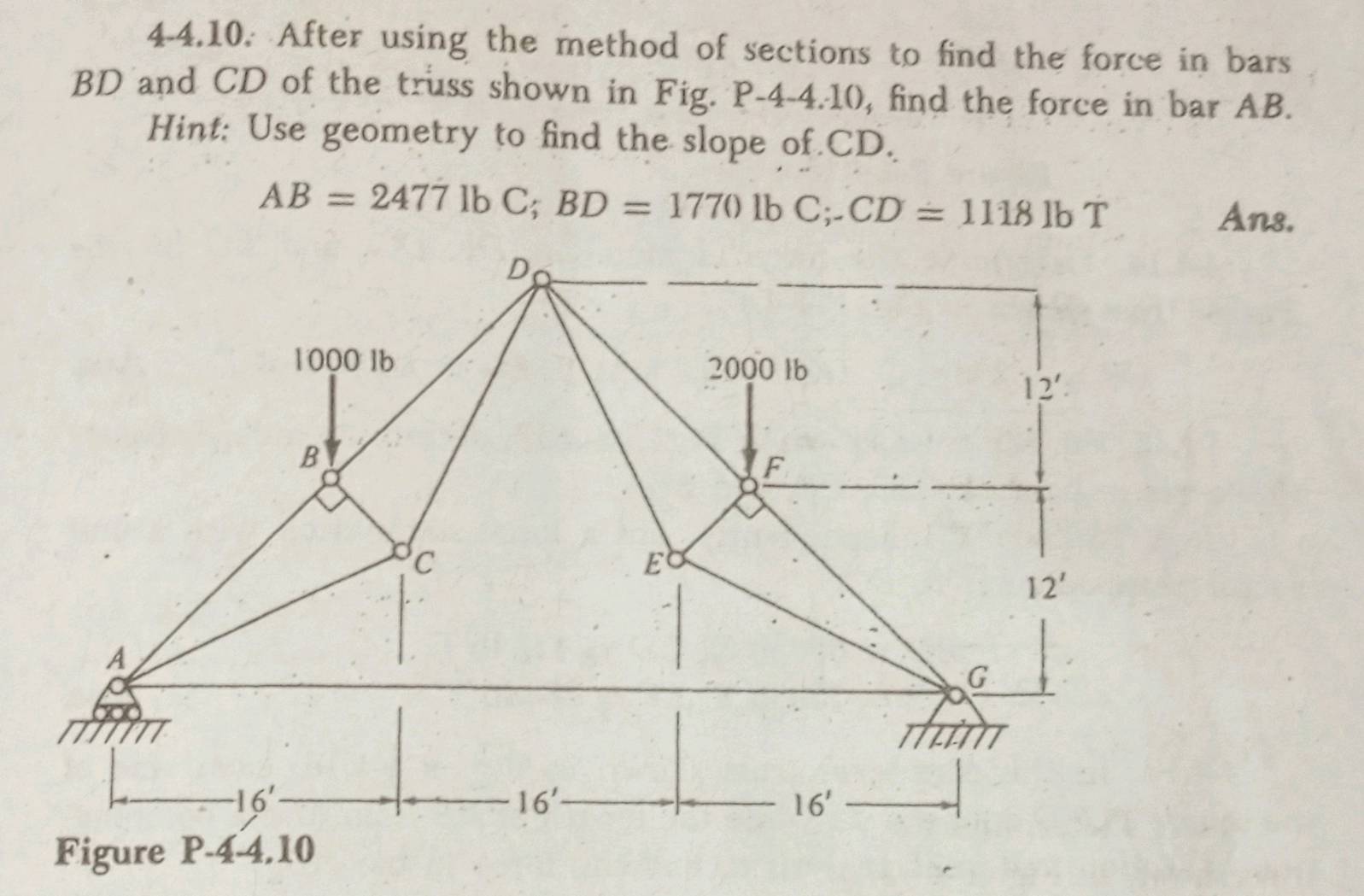 4-410 After using the method of sections to | StudyX