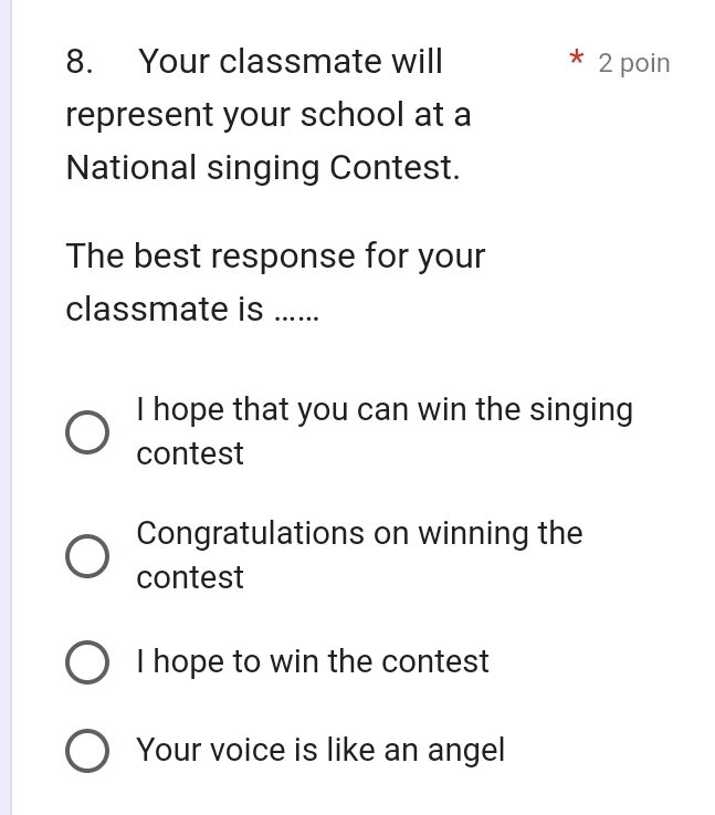 8 Your classmate will represent your school | StudyX