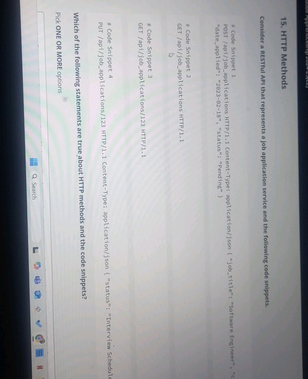 15 HTTP Methods Consider a RESTful API that | StudyX