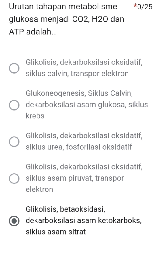 Urutan tahapan metabolisme glukosa menjadi | StudyX