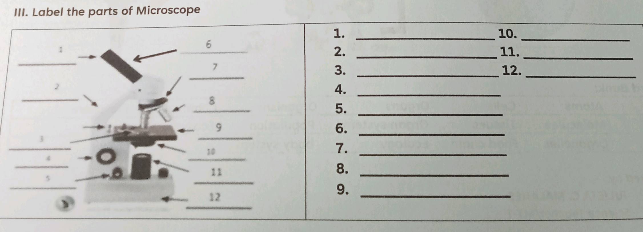 III Label the parts of Microscope 1 2 3 4 5 | StudyX