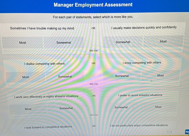 Manager Employment Assessment For each pair | StudyX