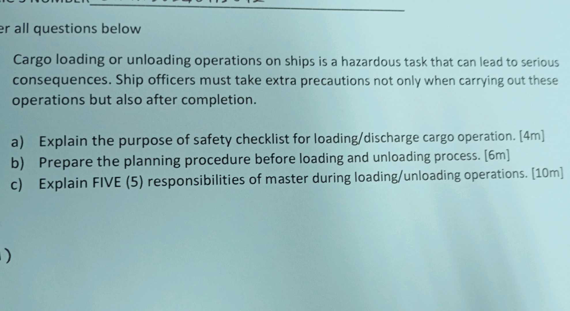 Cargo loading or unloading operations on | StudyX