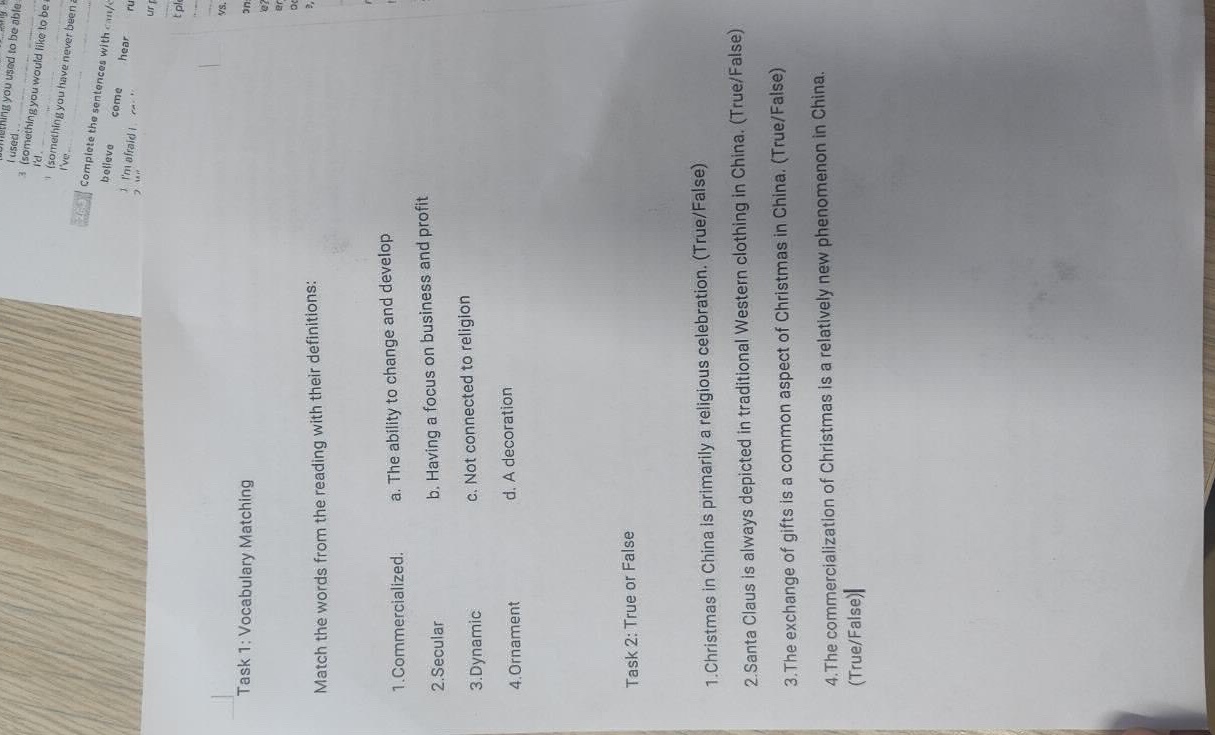 Task 1 Vocabulary Matching Match the words | StudyX