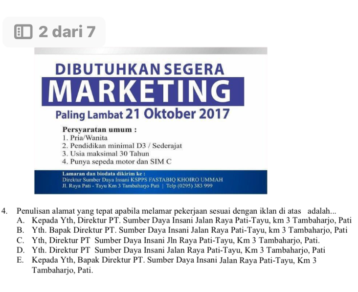 4 Penulisan alamat yang tepat apabila | StudyX