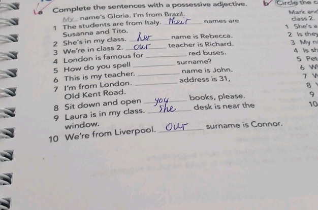 Complete the sentences with a possessive | StudyX