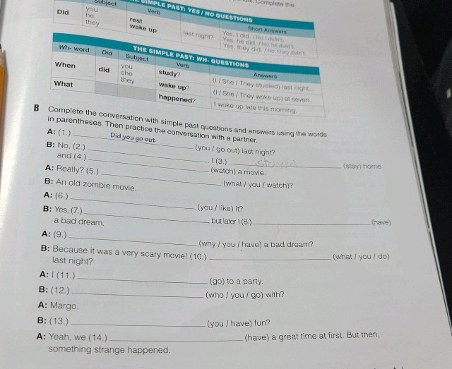 Complete the conversation with simple past | StudyX