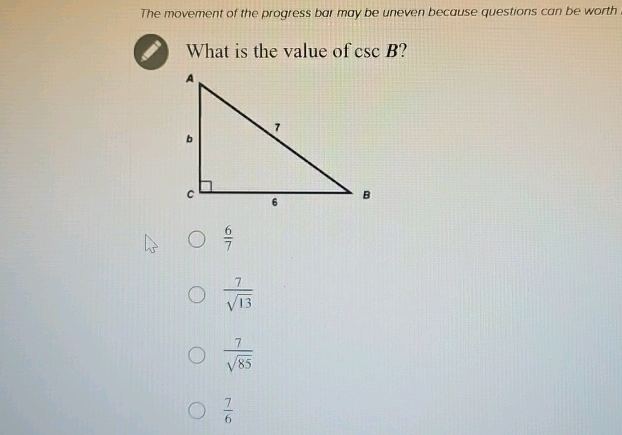 What is the value of csc B Diagram of a | StudyX